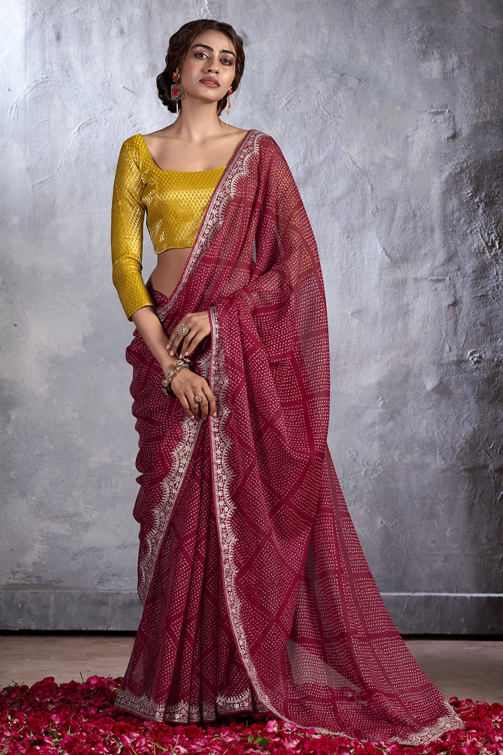 Buy Tosca Maroon Georgette Bandhani Saree — Bridal & Wedding ...