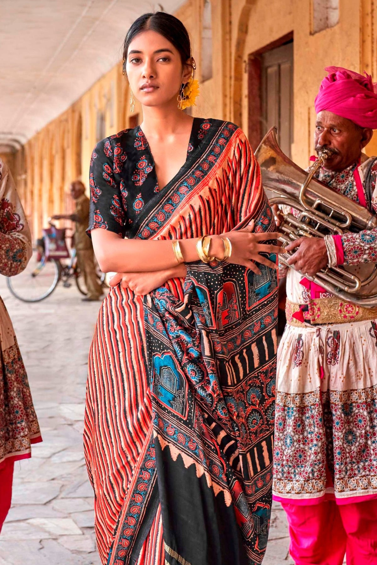 Buy Ajrakh Sarees Online | MySilkLove - Exclusive Offers!