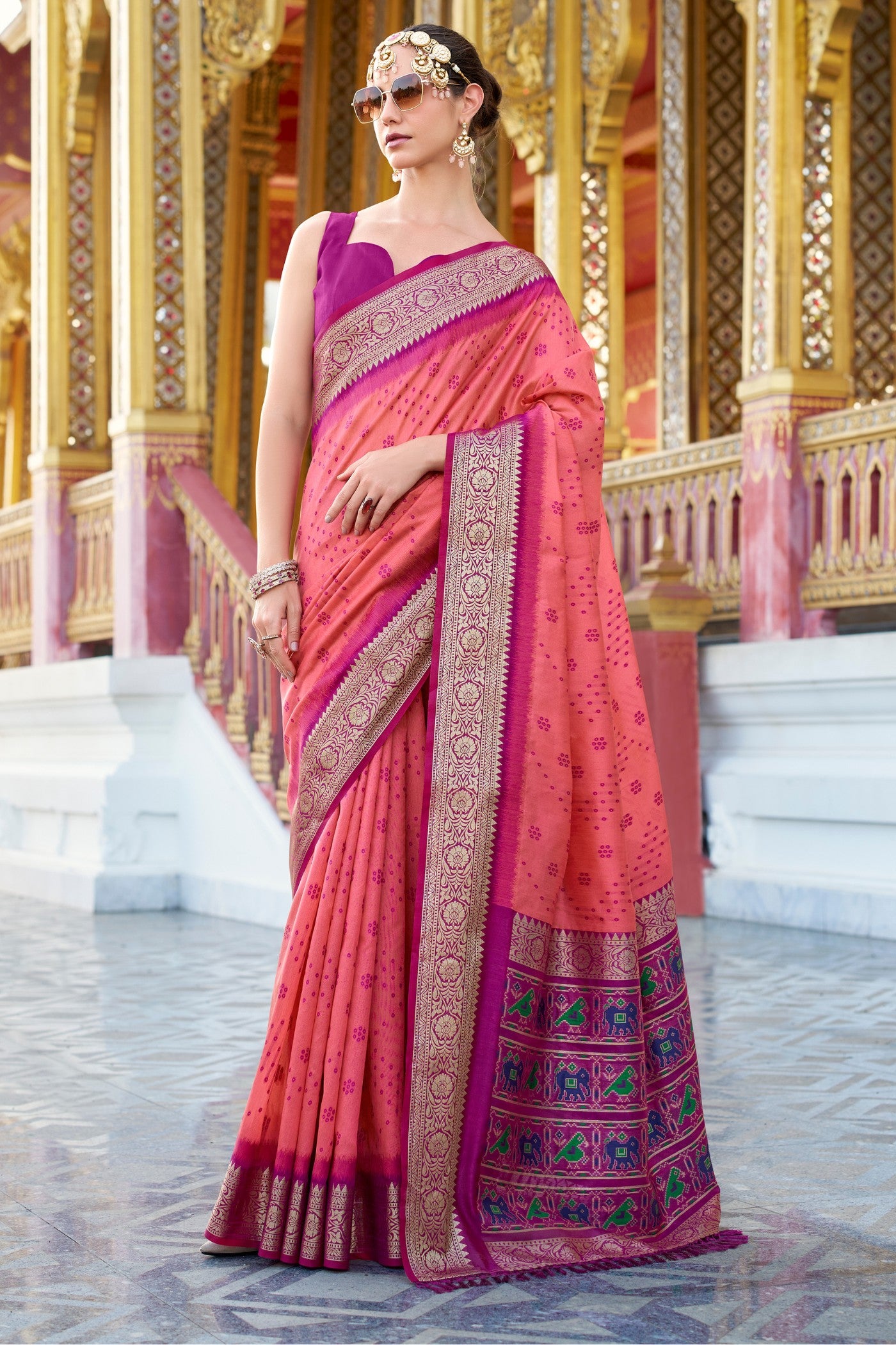 Buy Froly Pink Woven Tussar Silk Saree Online - MySilkLove