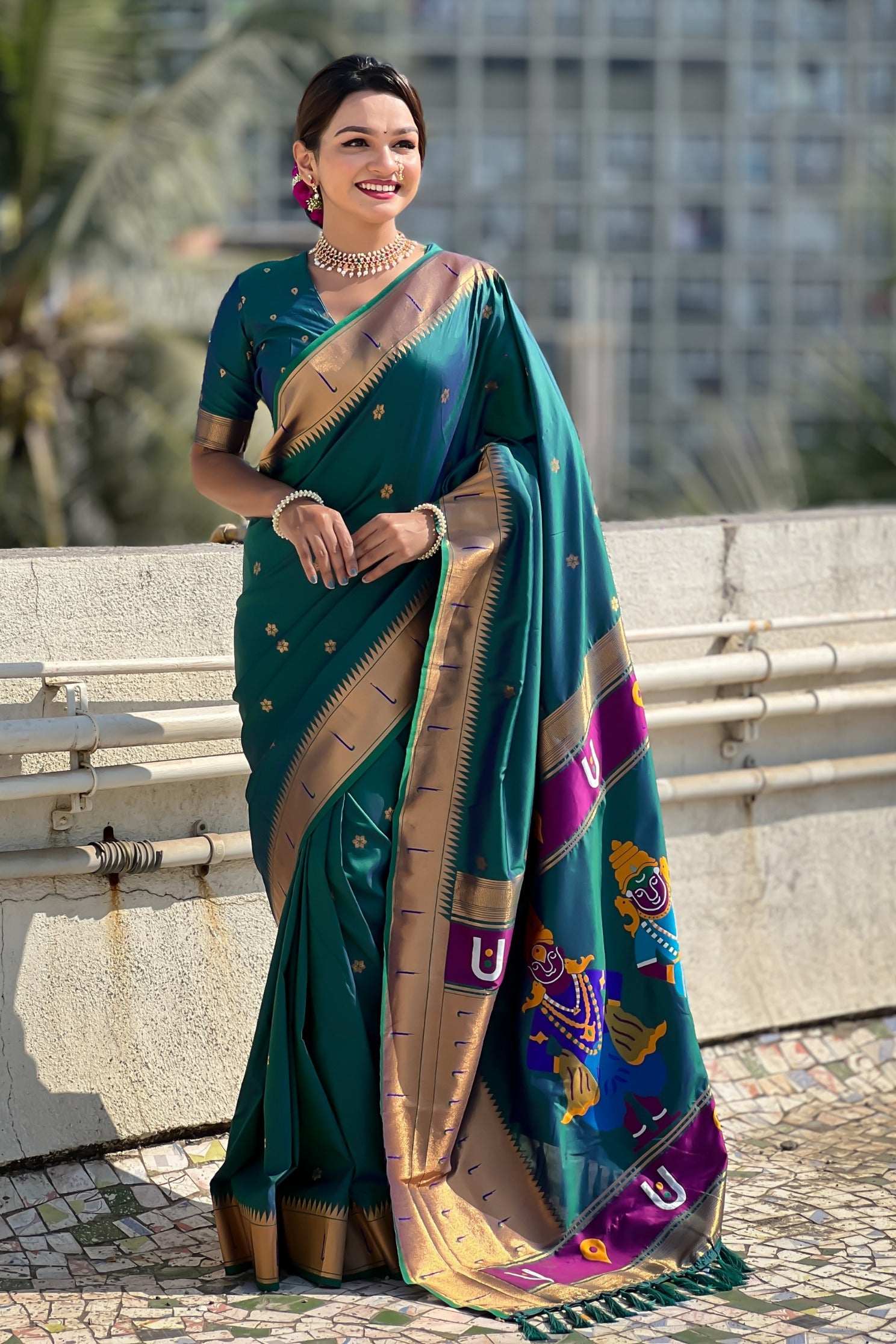 Buy Green Paithani Saree for Festive — Peacock Zari Woven Online ...