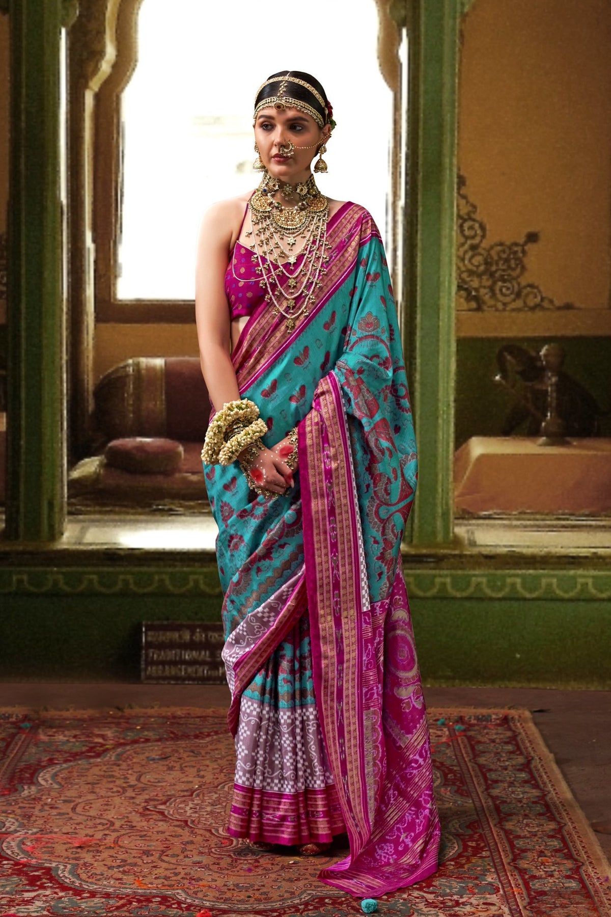 Buy Gothic Blue Printed Patola Saree Online - MySilkLove