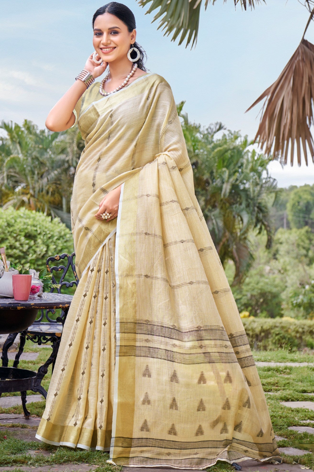 Buy Ivory White Cotton Silk Saree Online - MySilkLove