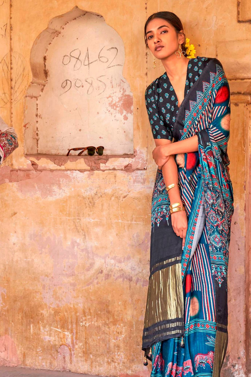Buy Ajrakh Sarees Online | MySilkLove - Exclusive Offers!