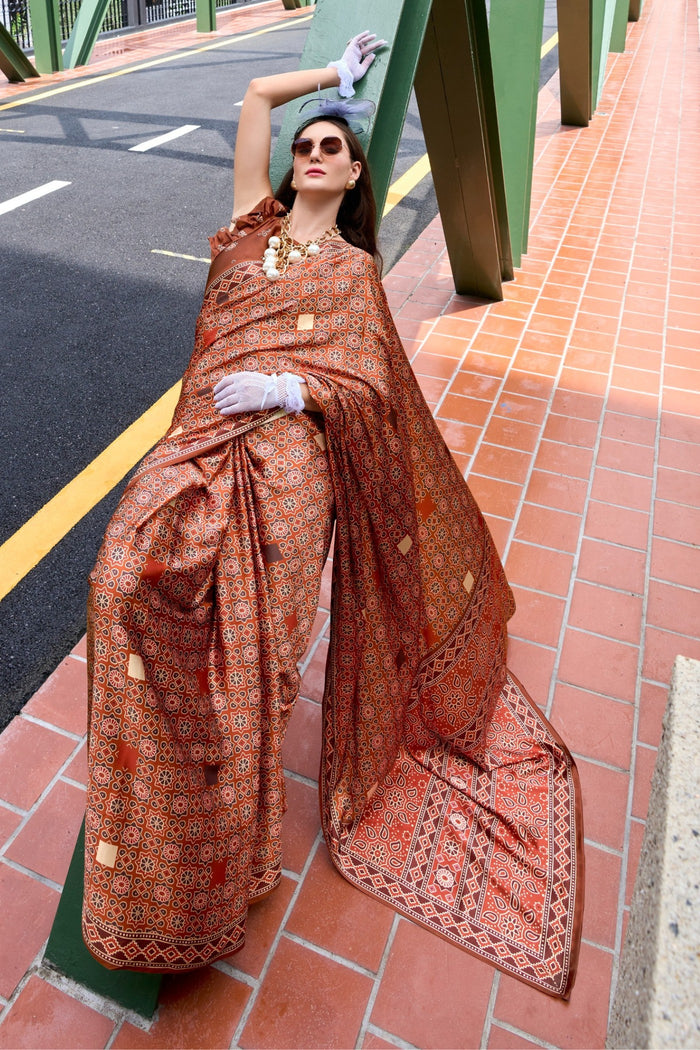 Buy Ajrakh Sarees Online | MySilkLove - Exclusive Offers!