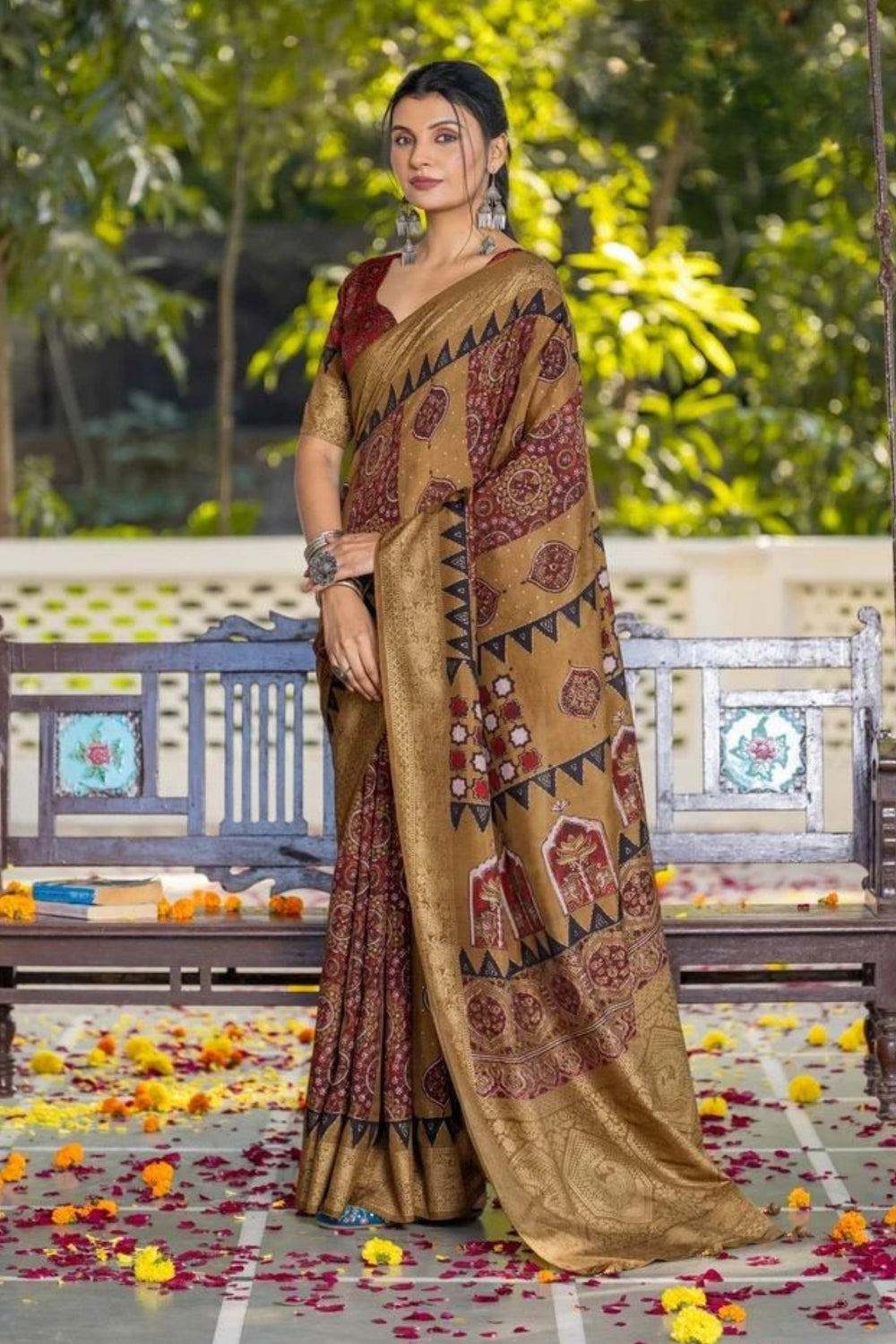Buy Ajrakh Sarees Online | MySilkLove - Exclusive Offers!