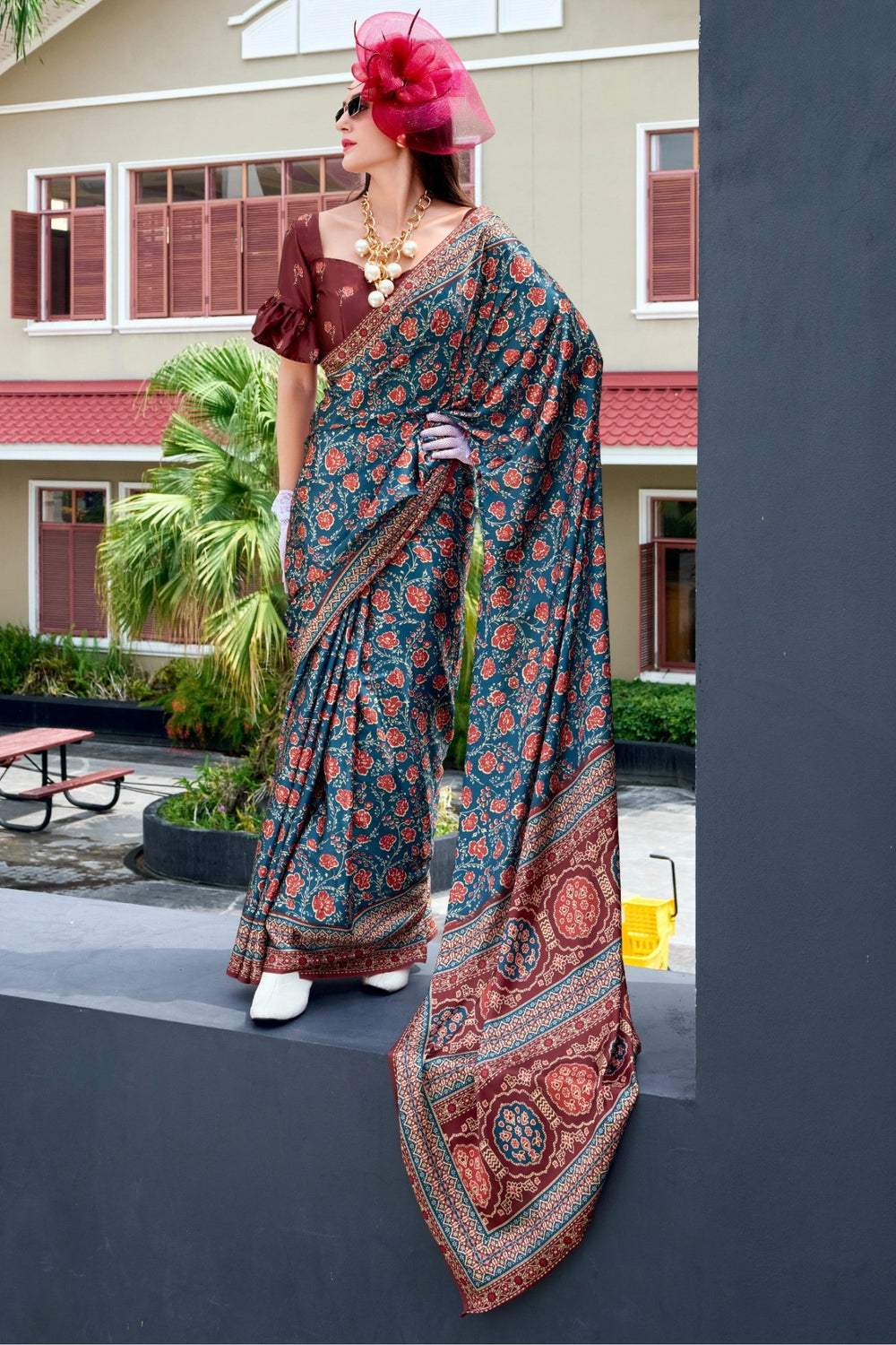 Buy Ajrakh Sarees Online | MySilkLove - Exclusive Offers!
