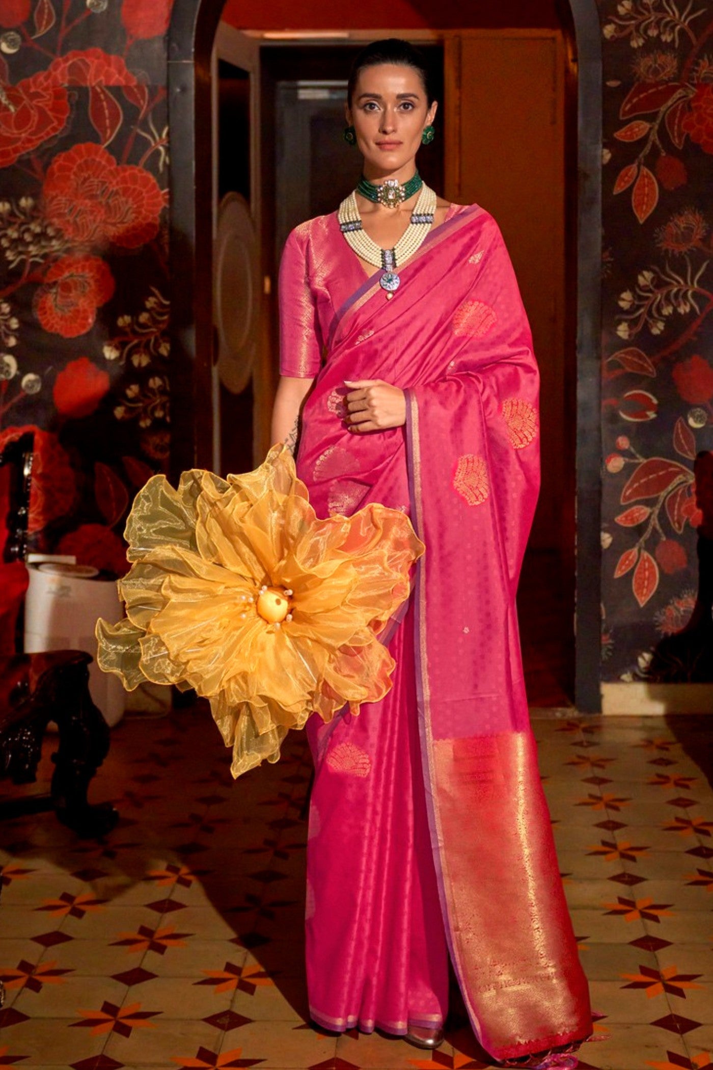 Buy Jazzberry Pink Handloom Banarasi Saree Online - MySilkLove