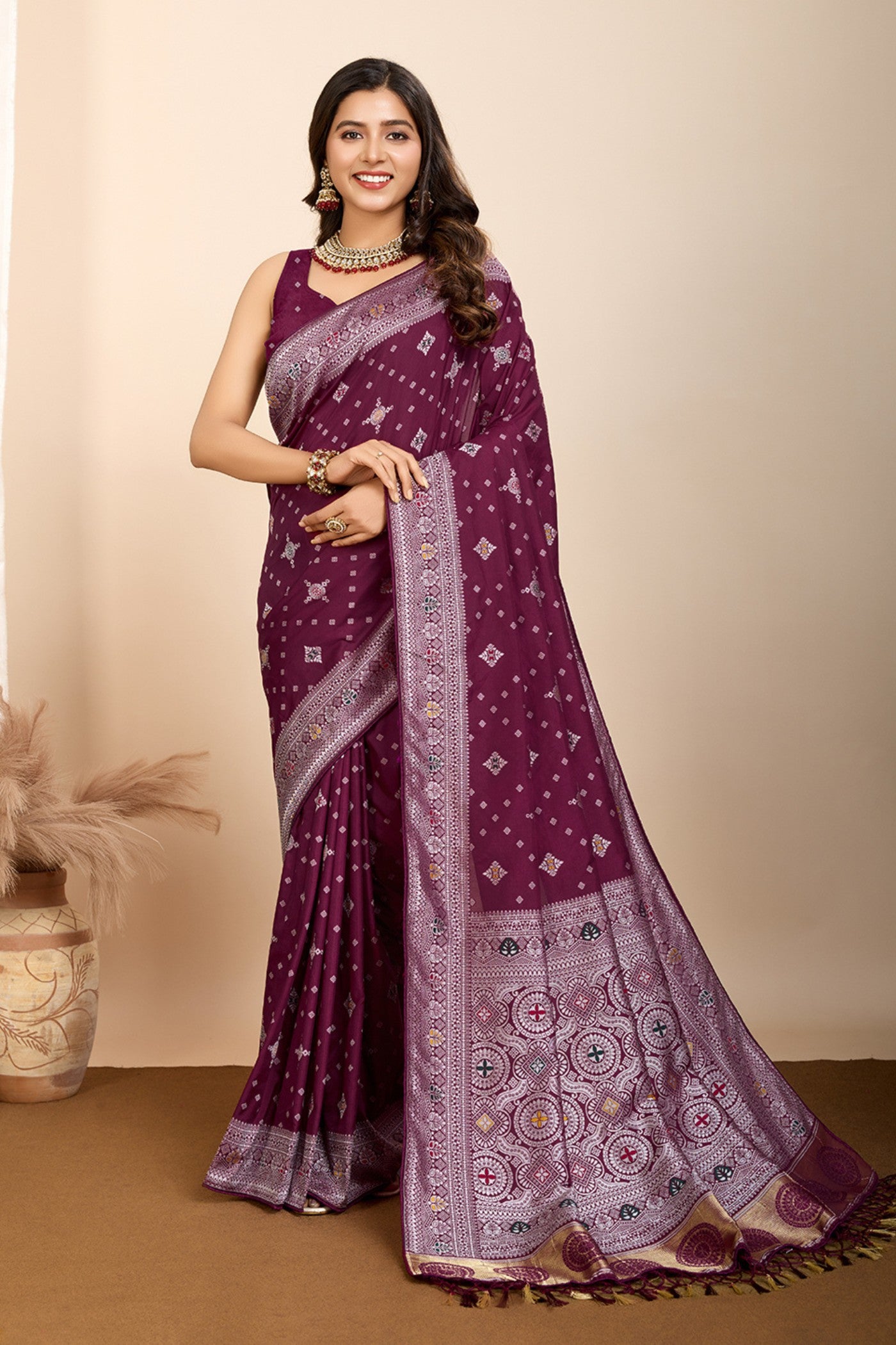 Buy Coco Maroon Woven Banarasi Saree Online - MySilkLove