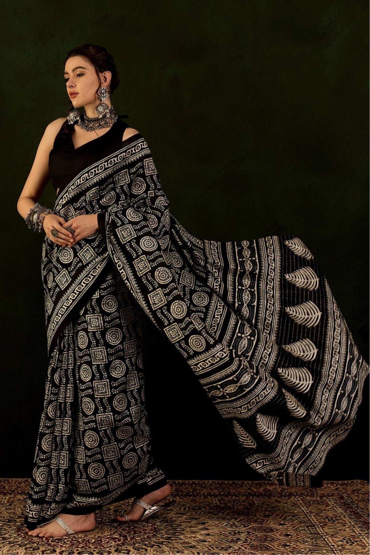 Buy Ajrakh Sarees Online | MySilkLove - Exclusive Offers!