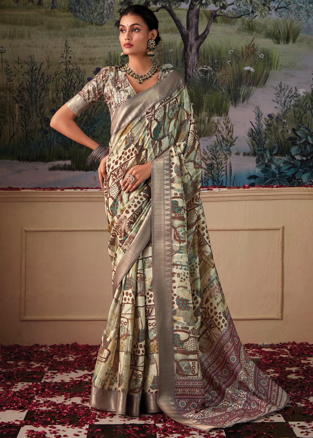 Buy Pablo Green Woven Banarasi Tussar Silk Saree Online - MySilkLove
