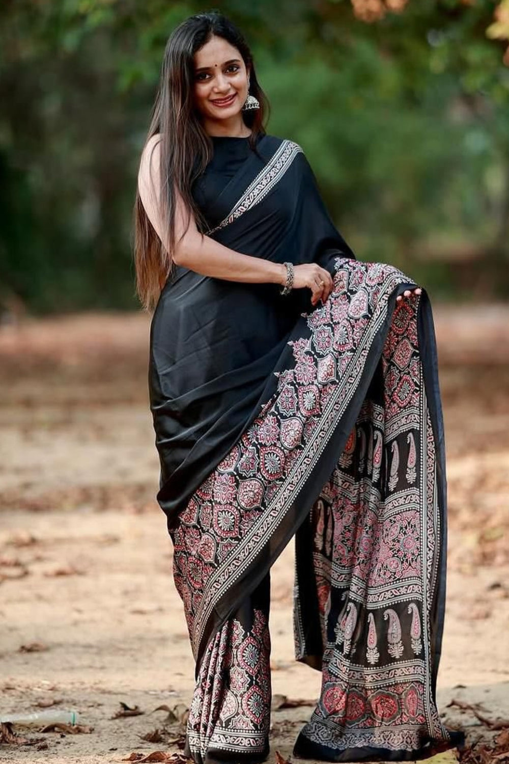 Buy Ajrakh Sarees Online | MySilkLove - Exclusive Offers!