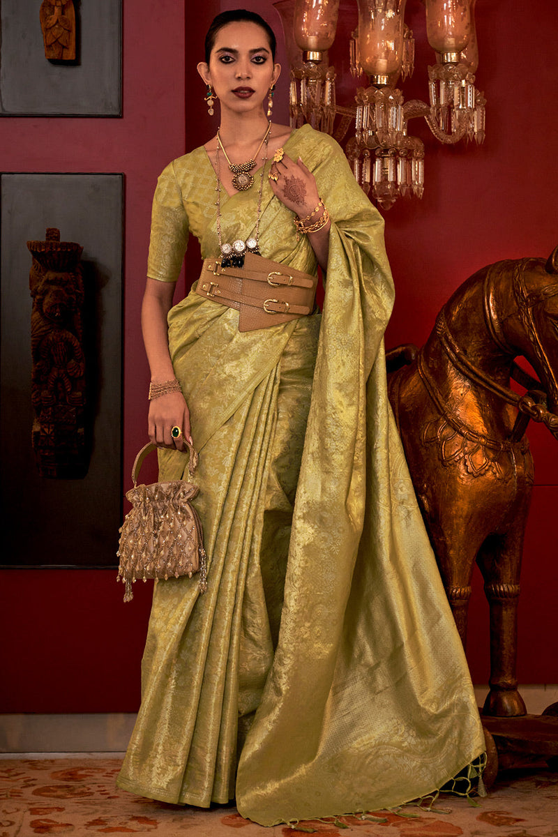 Buy Apache Green Banarasi Handloom Weaving Silk Saree Online - MySilkLove