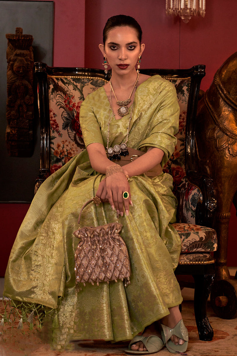 Buy Apache Green Banarasi Handloom Weaving Silk Saree Online - MySilkLove