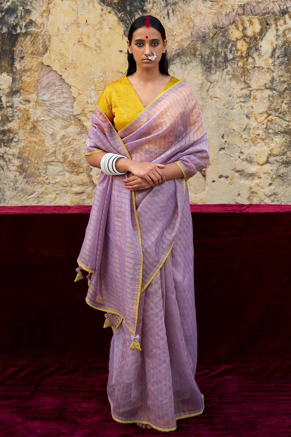 Buy Glossy Grape Purple Woven Organza Silk Saree Online - MySilkLove