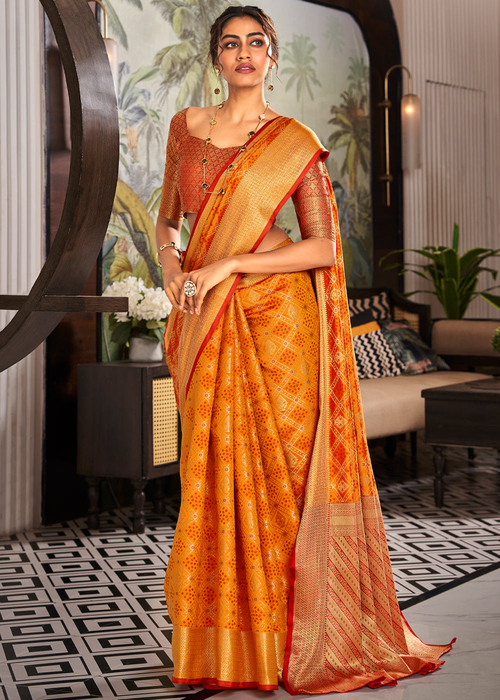 Buy Ronchi Yellow Woven Patola Soft Silk Saree Online - MySilkLove