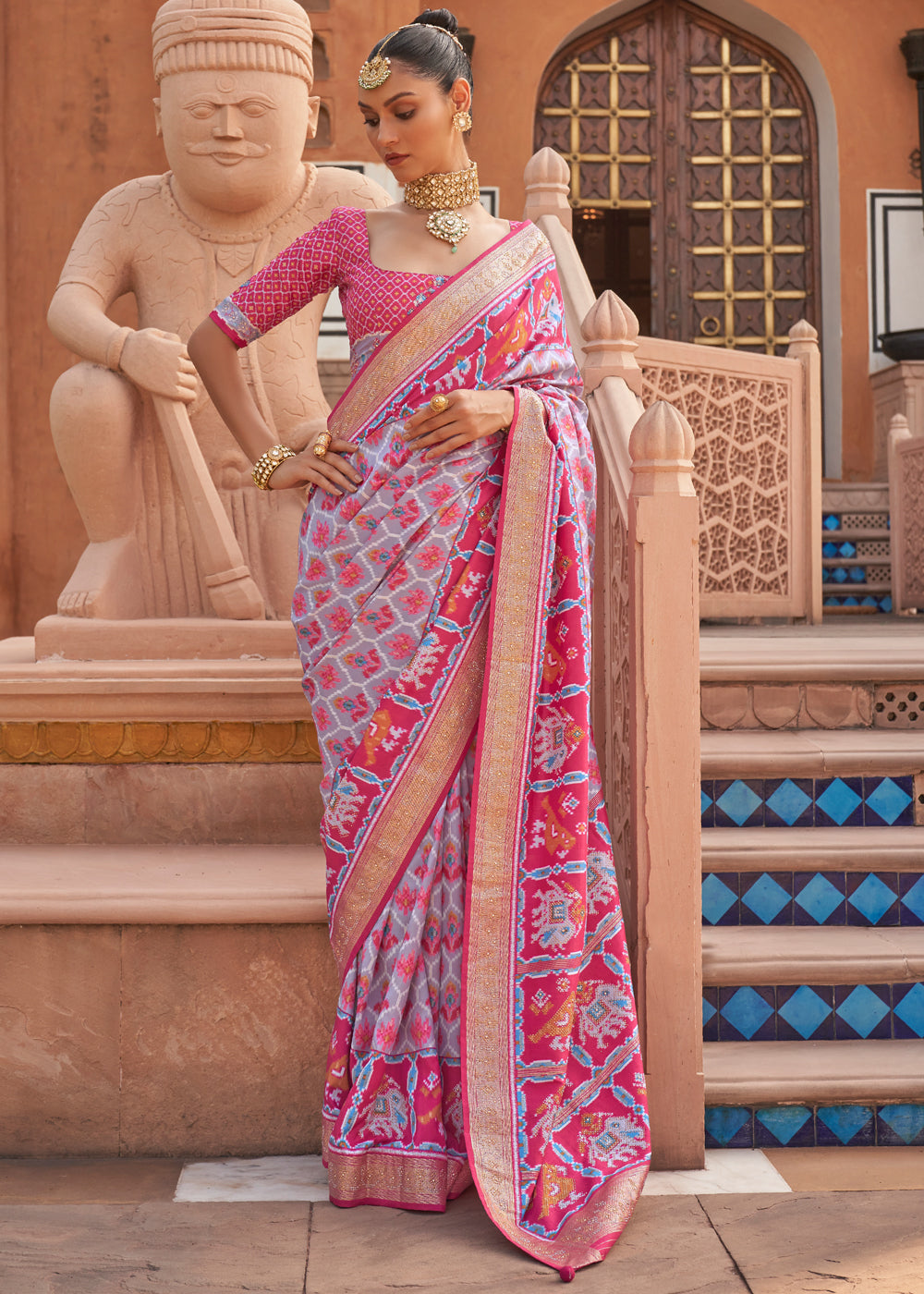 Buy Puce Purple Printed Patola Silk Saree Online - MySilkLove