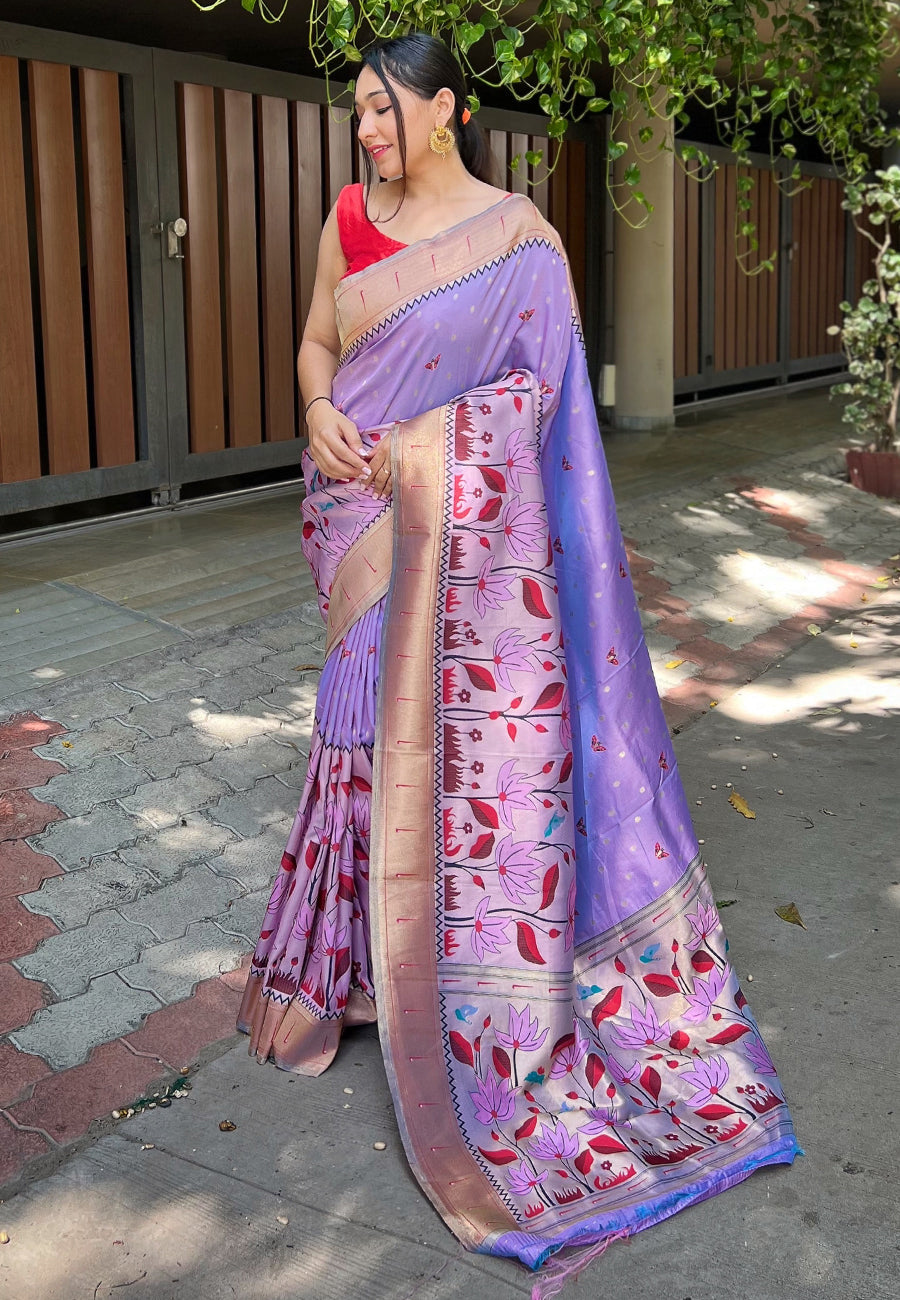 Buy East Side Purple Zari Woven Titli Royal Paithani Silk Saree Online ...