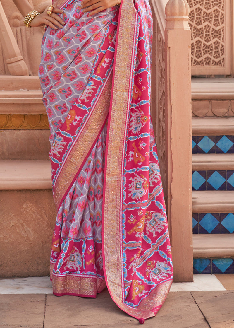 Puce Purple Printed Patola Silk Saree – MySilkLove