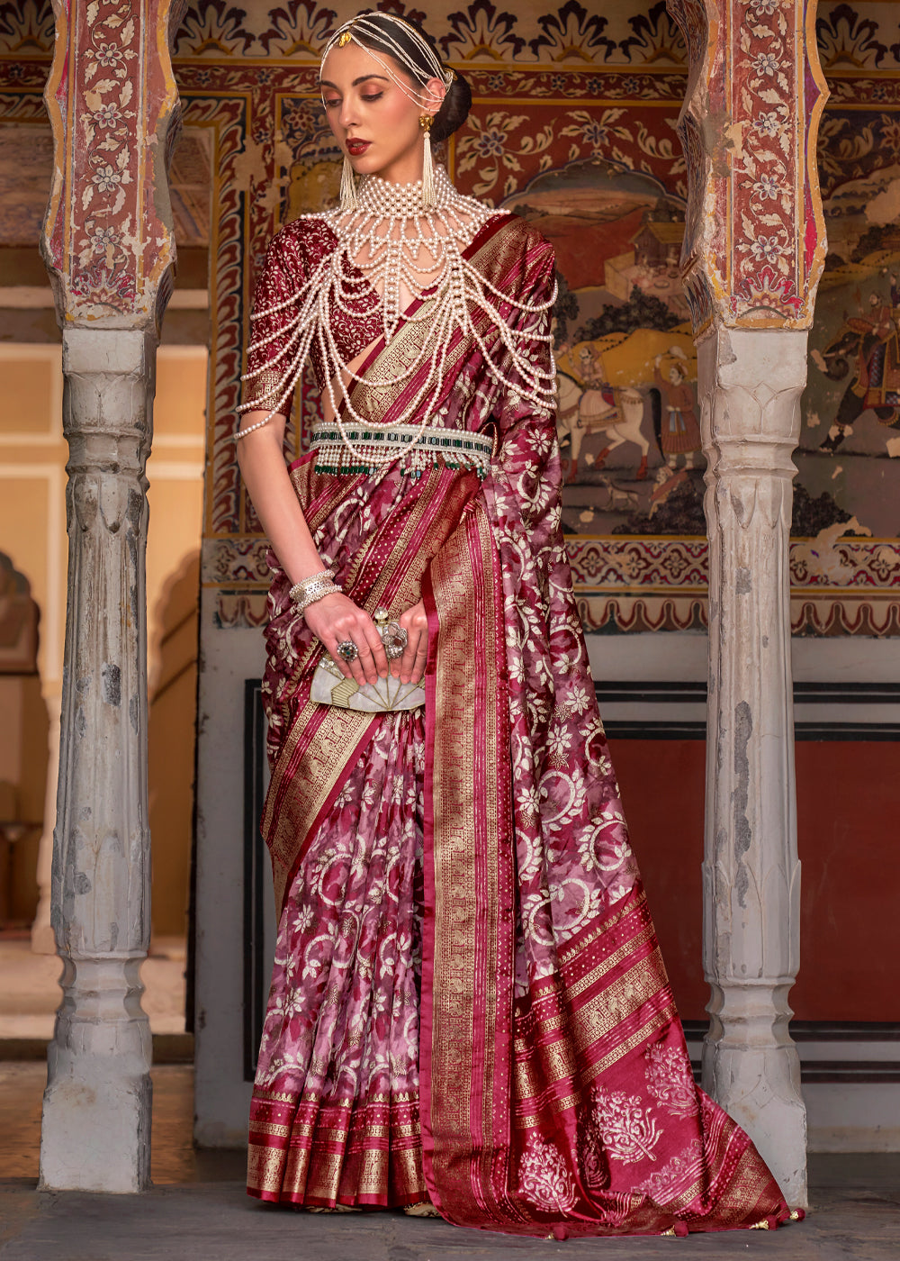 Buy Spice Maroon Printed Patola Soft Silk Saree Online - MySilkLove