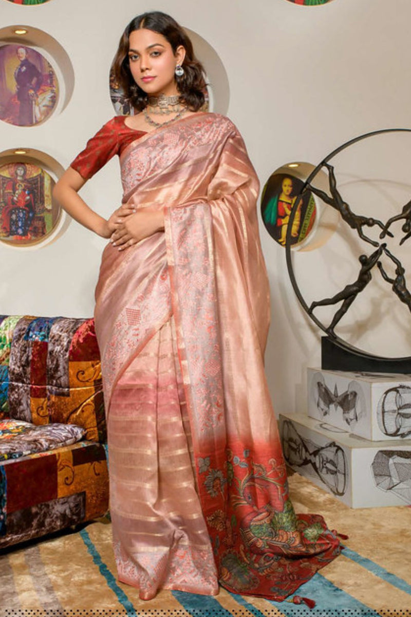 Buy Shilo Pink Organza Saree Online - MySilkLove