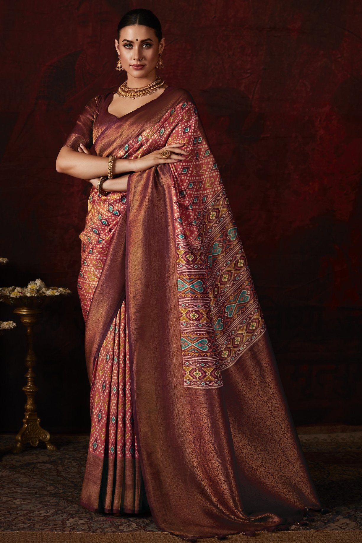 Buy Irish Coffee Brown Banarasi Digital Printed Saree Online - MySilkLove