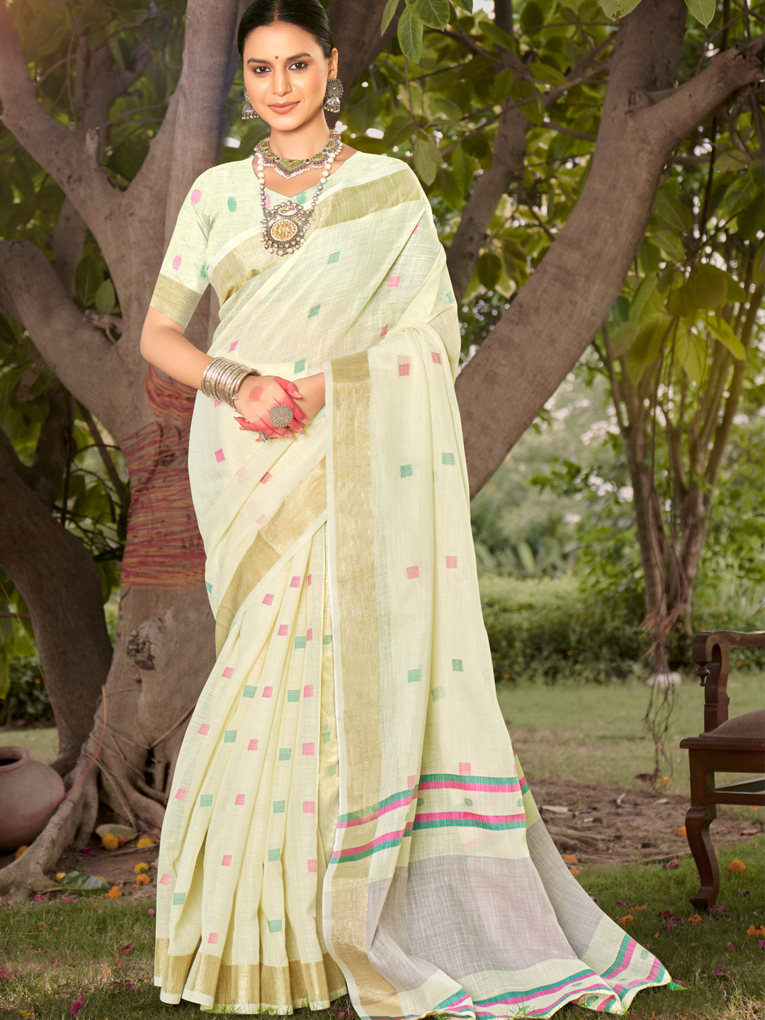 Buy Off white Cotton Silk Saree Online - MySilkLove