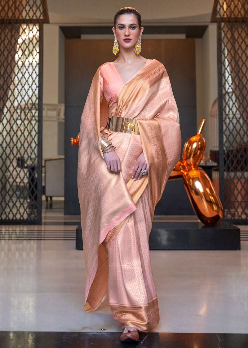 Romantic Peach Woven Banarasi Silk Saree – MySilkLove