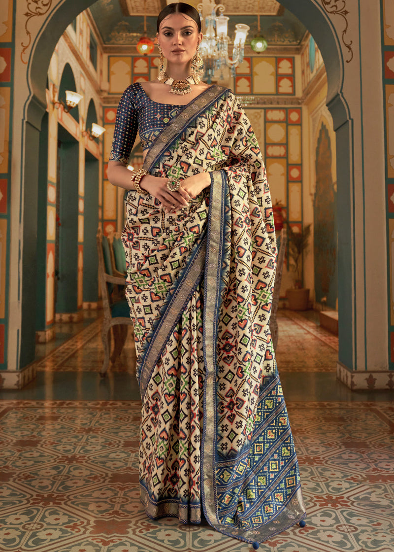 Sirocco Beige and Blue Woven Patola Silk Saree – MySilkLove